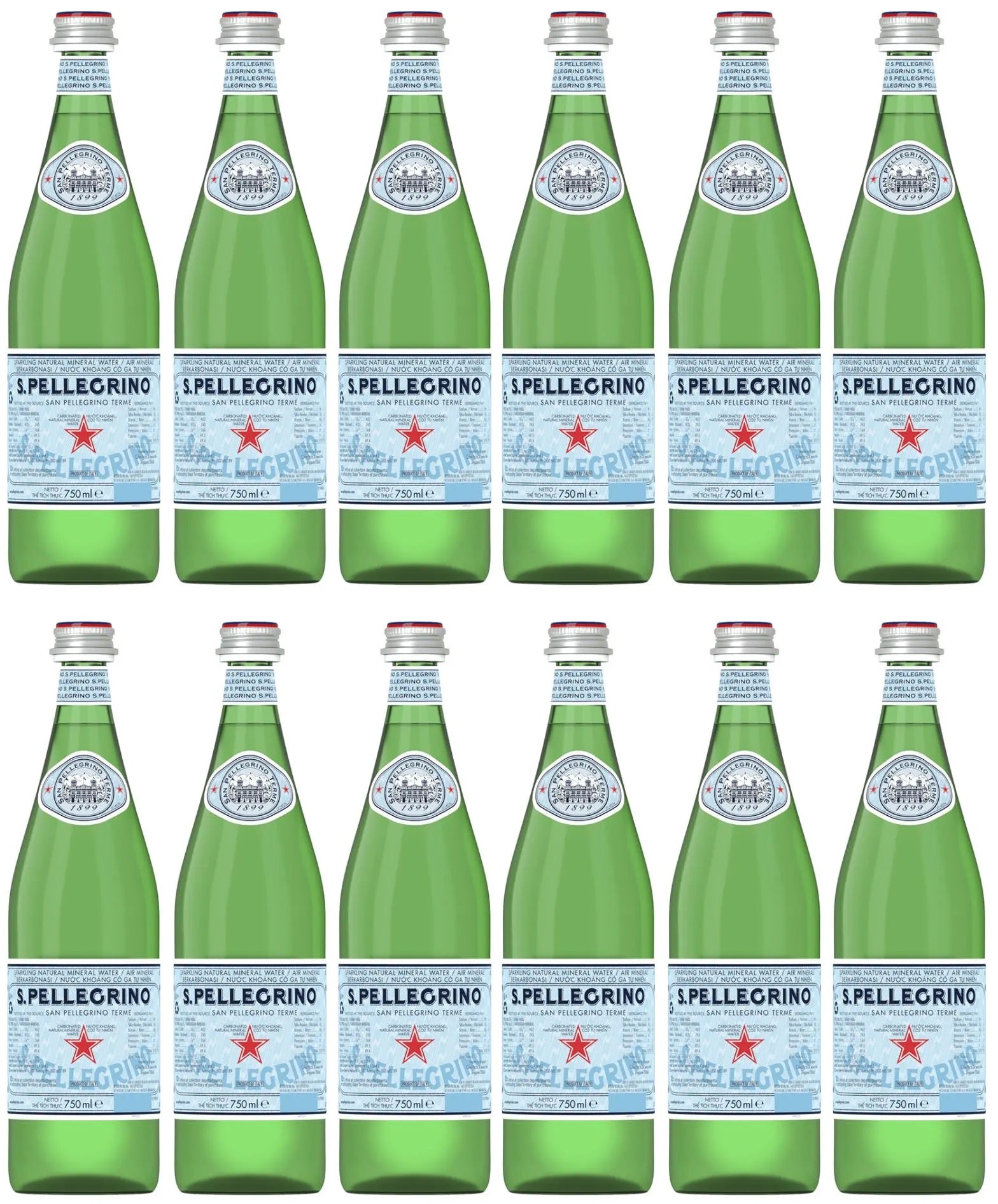 12 x San Pellegrino Sparkling Natural Mineral Water Glass 750Ml