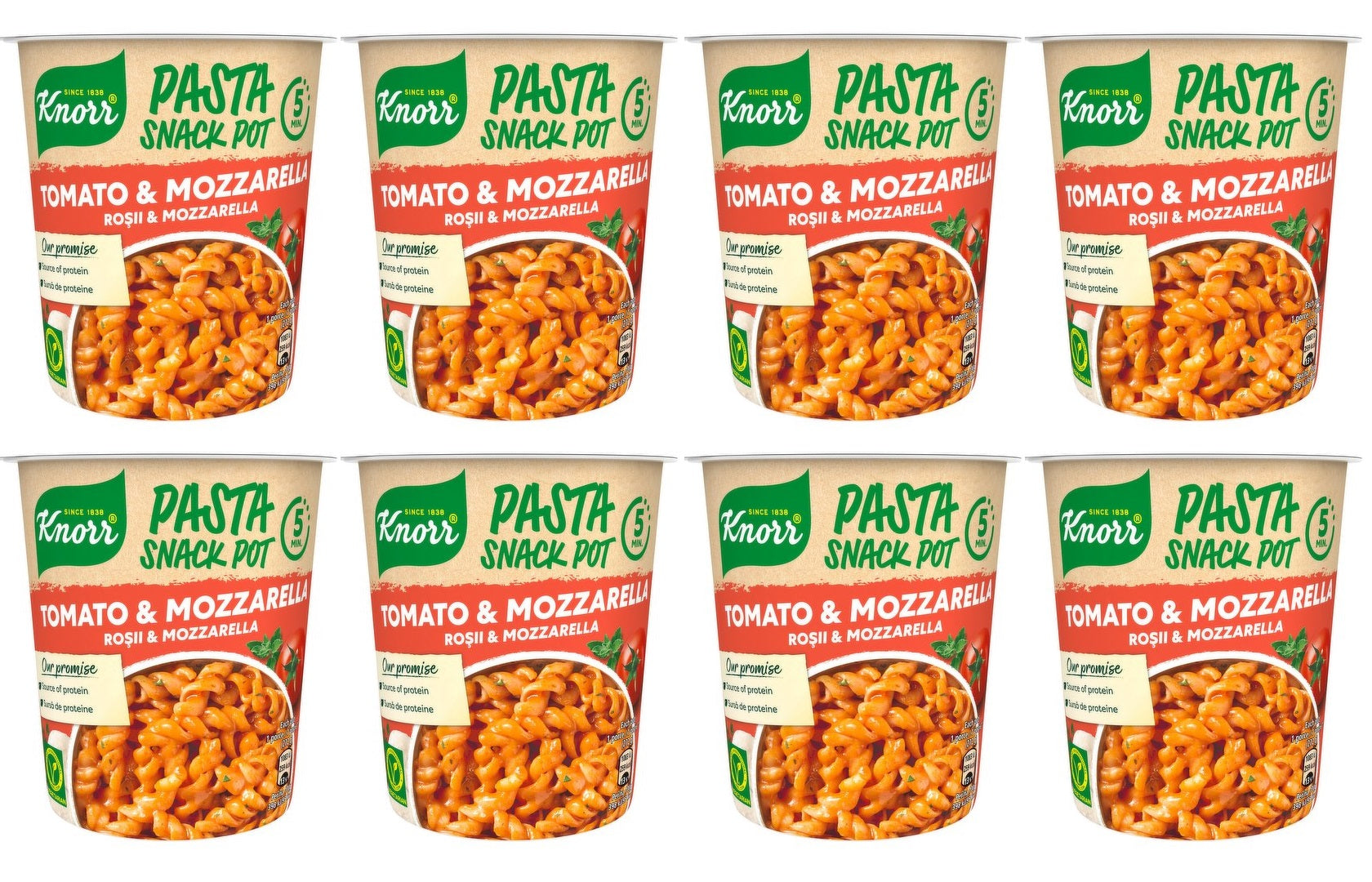 8 x Knorr Pasta Snack Pot Tomato & Mozzarella 72G