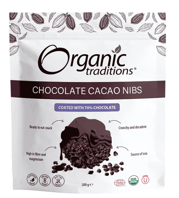 Organic Traditions Org Choc Coated Cacao Nibs - 200g