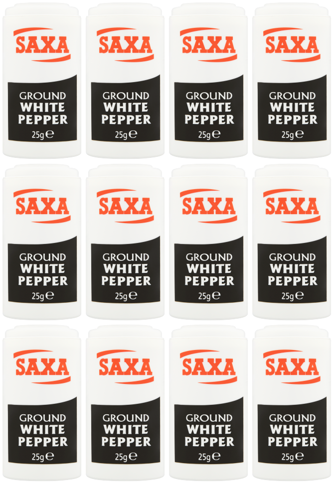 12 x Saxa Ground White Pepper 25Gm