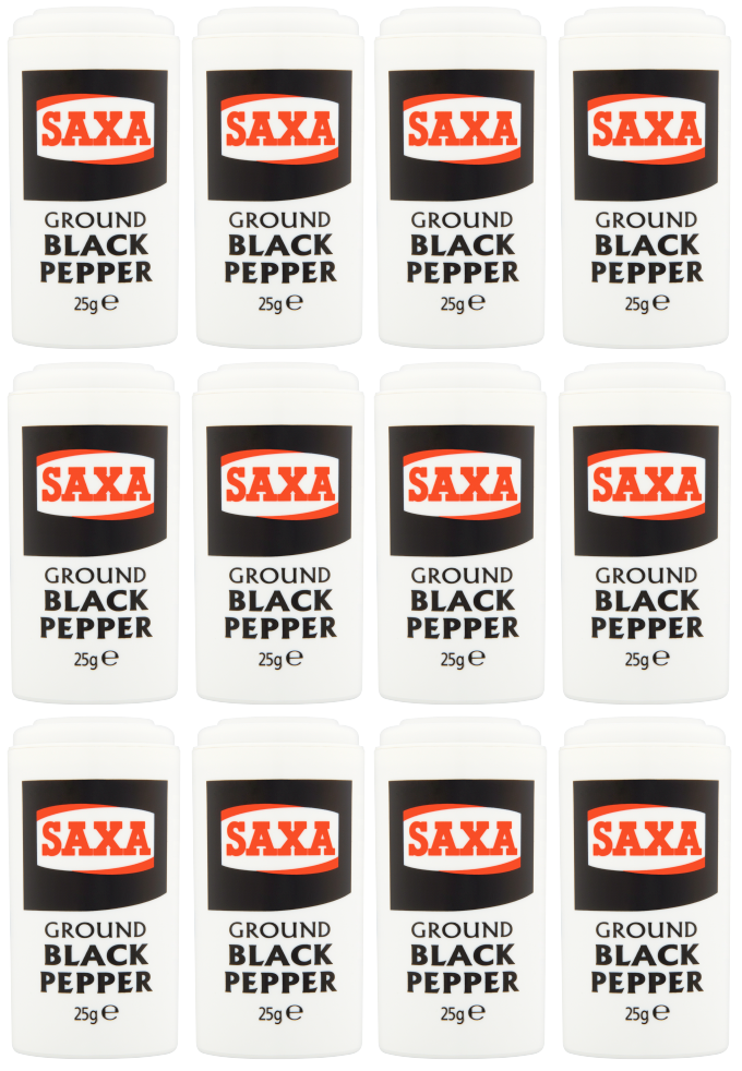 12 x Saxa Ground Black Pepper 25Gm