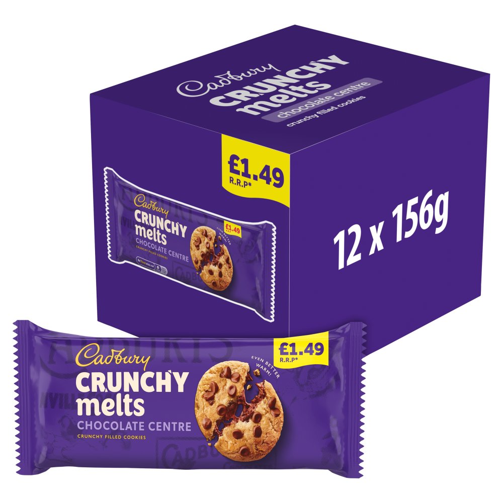 12 x Cadbury Crunchy Melts Chocolate Centre Chocolate Chip Cookies 156