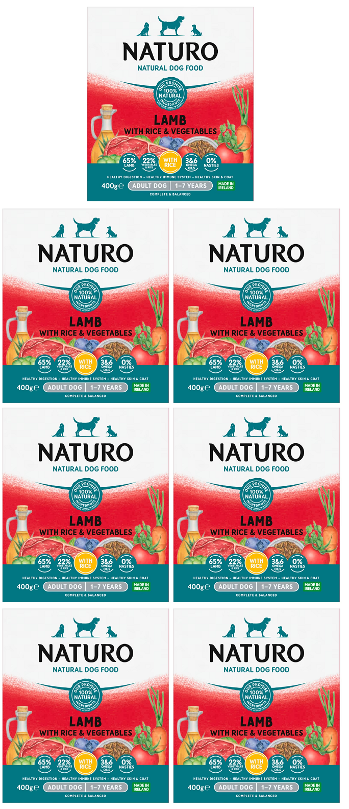 7 x Naturo Adult Dog Tray Lamb & Rice - 400GM