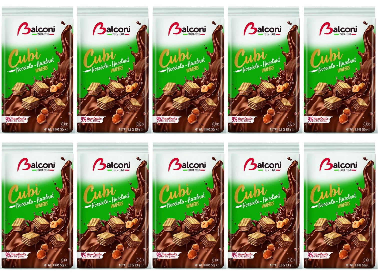 10 x Balconi Cubi Wafer Bag Hazelnut - 250GM